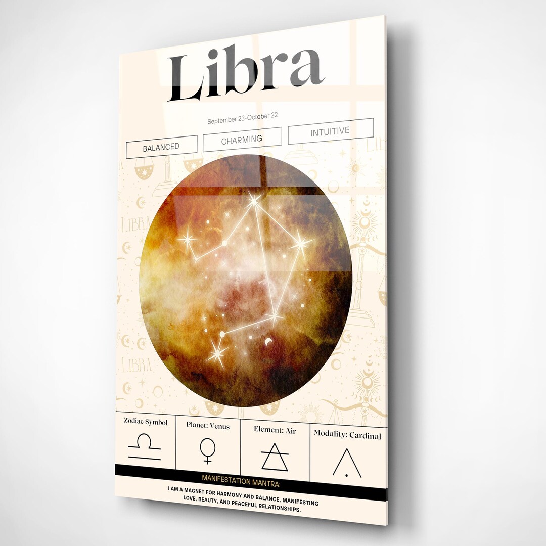 Libra Zodiac Sign Glass Wall Art: Astrology Home Decor, Mystical Art ...