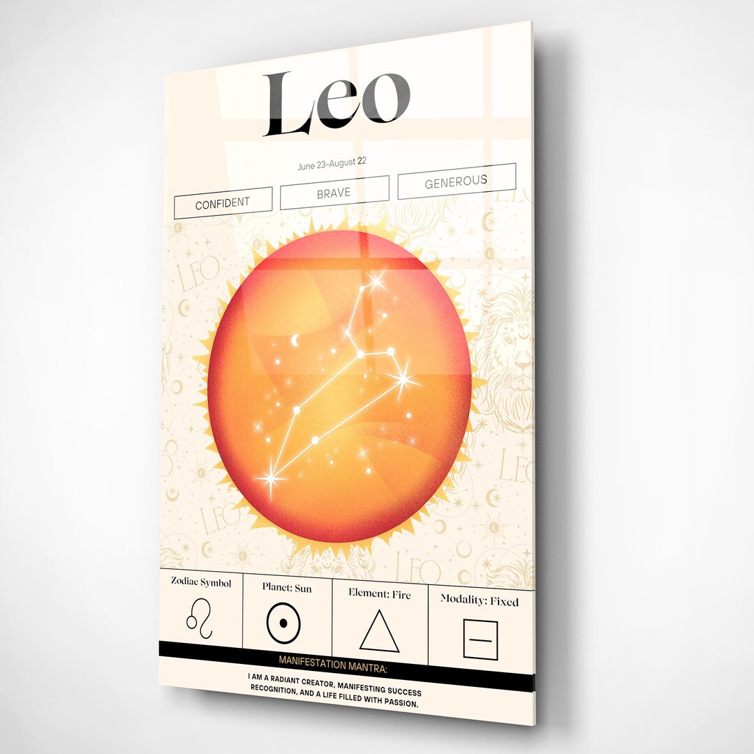 Leo Zodiac Sign Glass Wall Art: Astrology Home Decor, Mystical Art ...