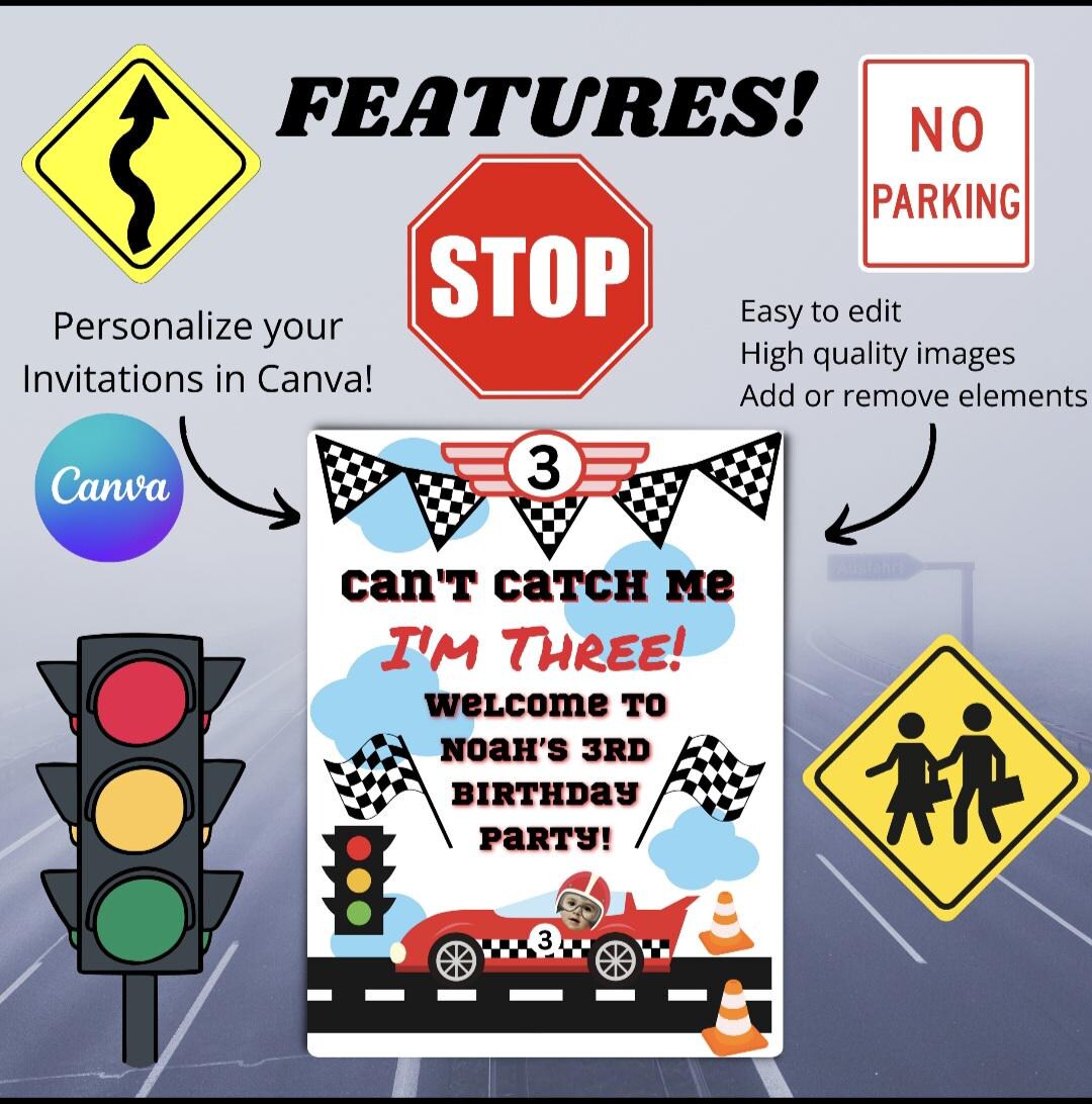 Red Race Car Party Bundle Birthday Invitation & Welcome Sign Speed ...