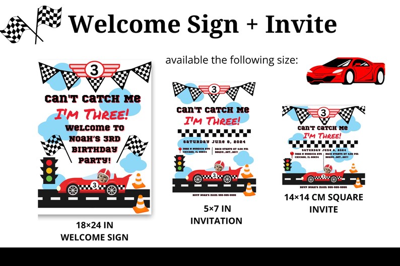 Red Race Car Party Bundle Birthday Invitation & Welcome Sign Speed ...