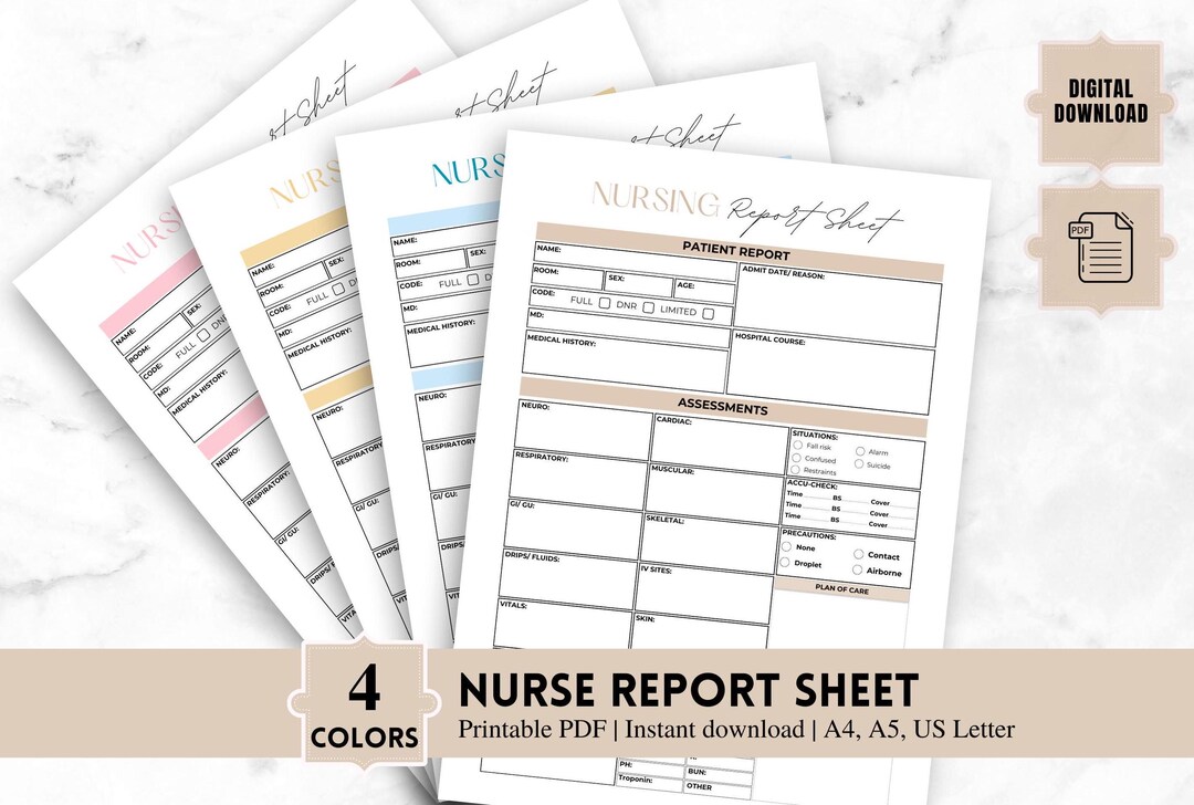 ICU Nurse Report Sheet Med Surg Digital Download Nursing Report Sheet Nurse Brain Sheet ...