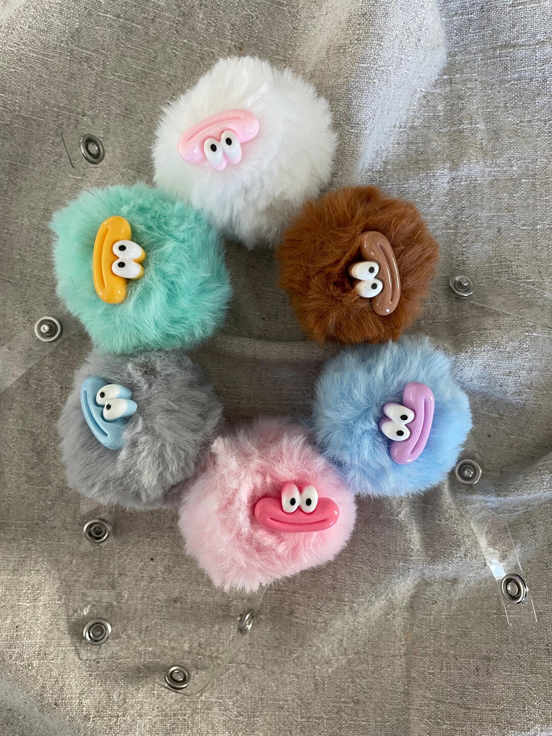 Cute Fuzzy Sausage Face Badge Reel Adorable Retractable ID Holder ...