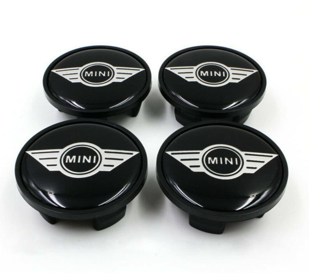 4 X Mini Cooper Wing 54mm Alloy Wheel Centre Caps in Black Silver Hub ...