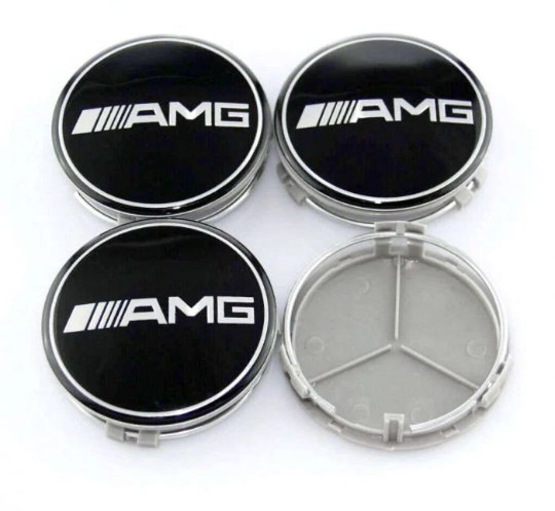 4 X AMG Mercedes Alloy Wheel Centre Hub Caps 75MM Black DETAILS Set Fit ...