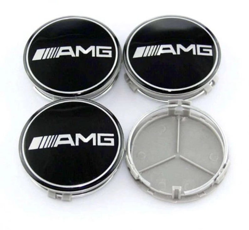 4 X AMG Mercedes Alloy Wheel Centre Hub Caps 75MM Black DETAILS Set Fit ...