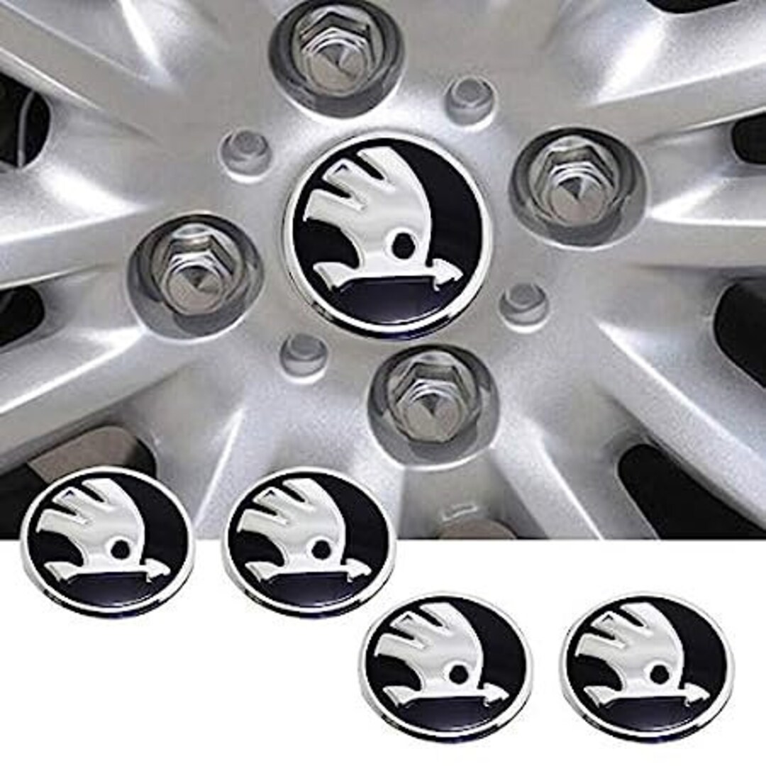 4x Sticker SKODA Wheel Centre Cap Hub Logo Cap 56mm Black / Chrome ...
