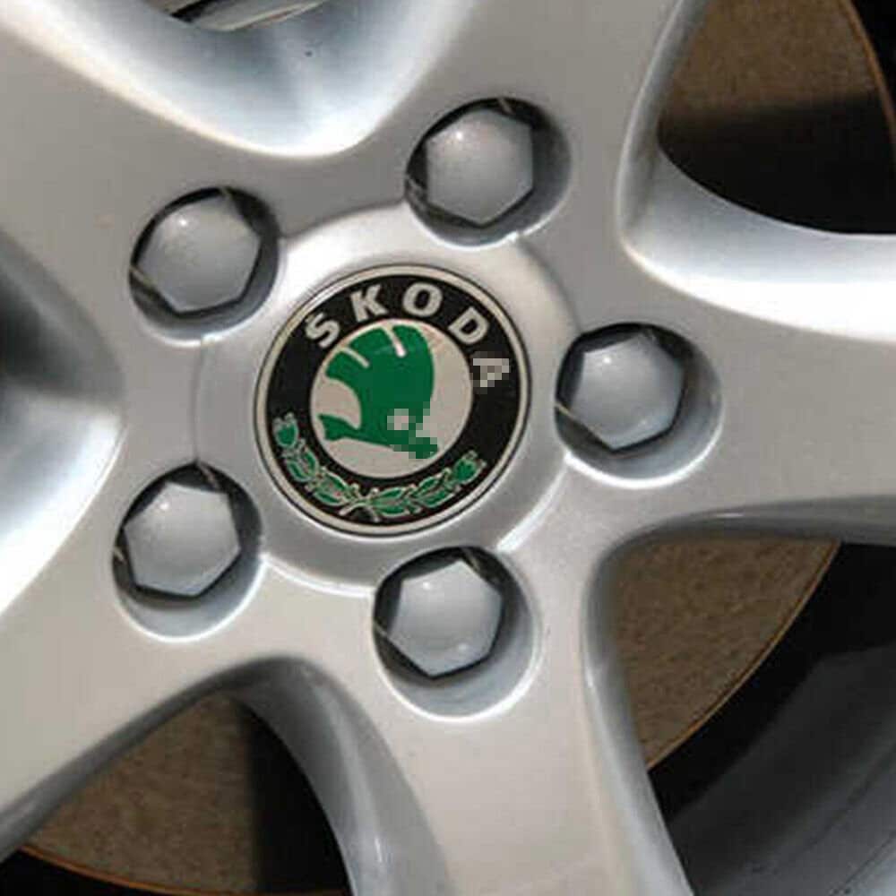 4x SKODA Wheel Centre Cap Hub Alloy New Center Cap 56mm Black / Green ...