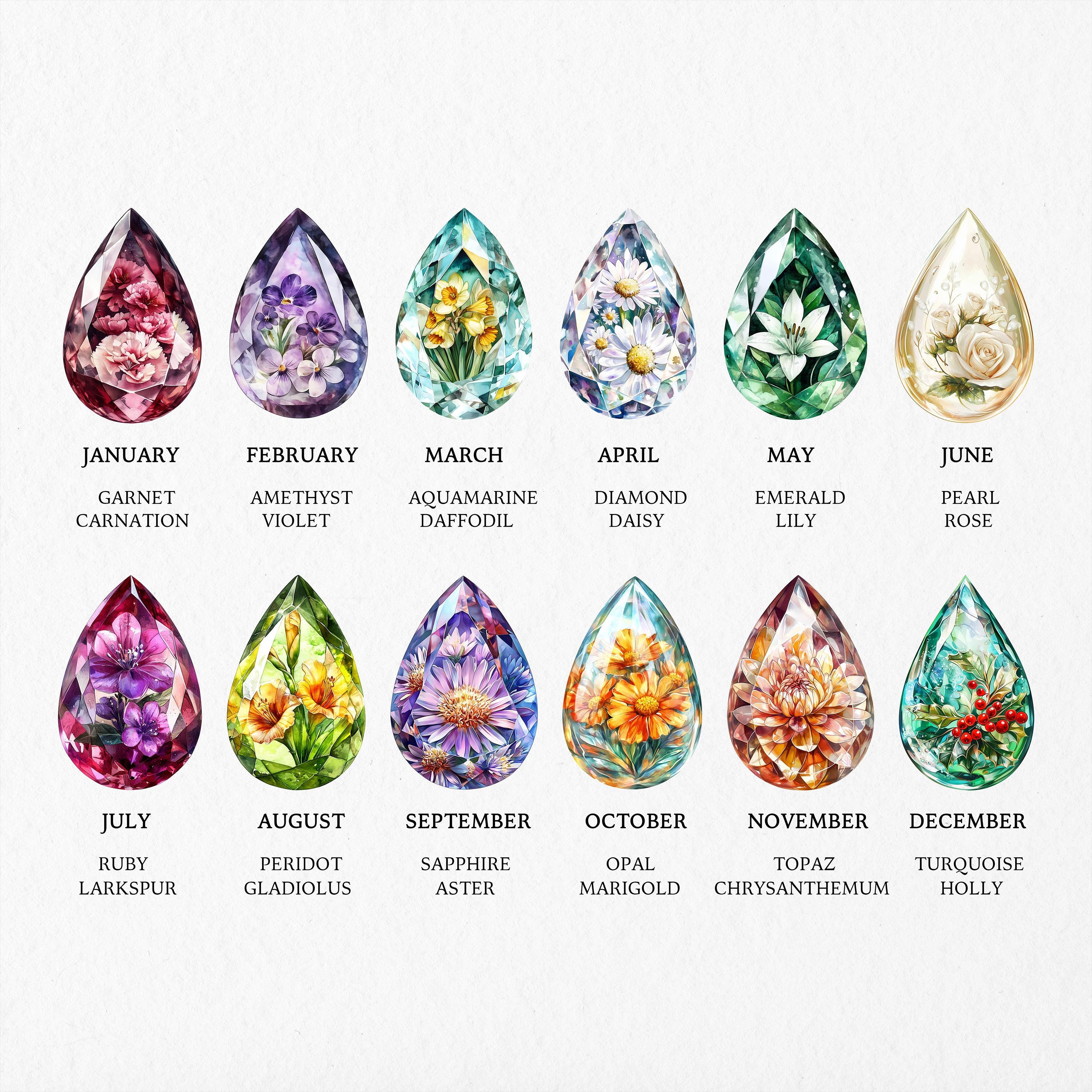 Birthstone Flowers Clipart Birthstone PNG Birth Crystals PNG Birth ...