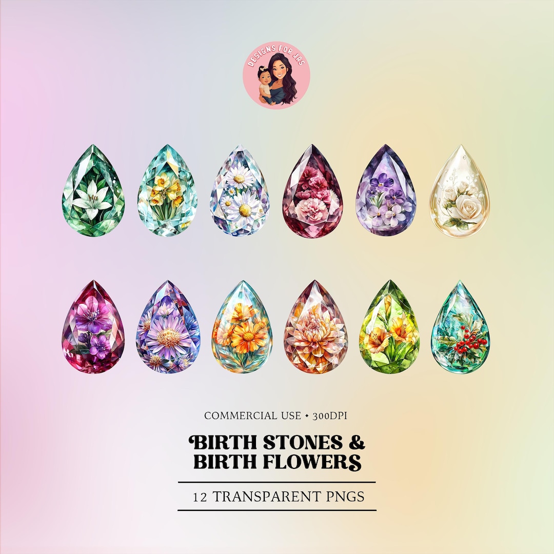 Birthstone Flowers Clipart Birthstone PNG Birth Crystals PNG Birth ...