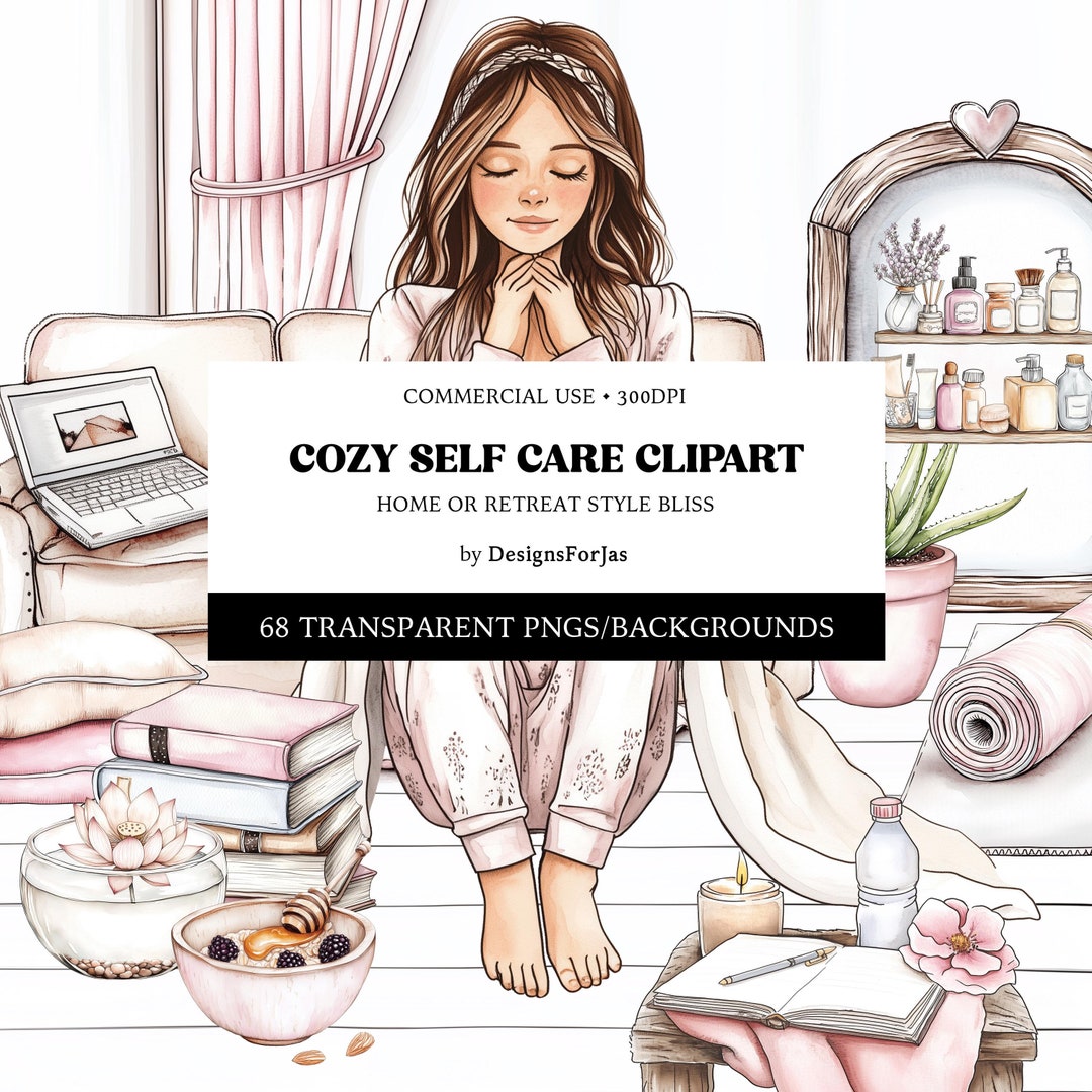 Cozy Self-care Watercolor Clipart: Wellness & Spa Pngs (digital ...