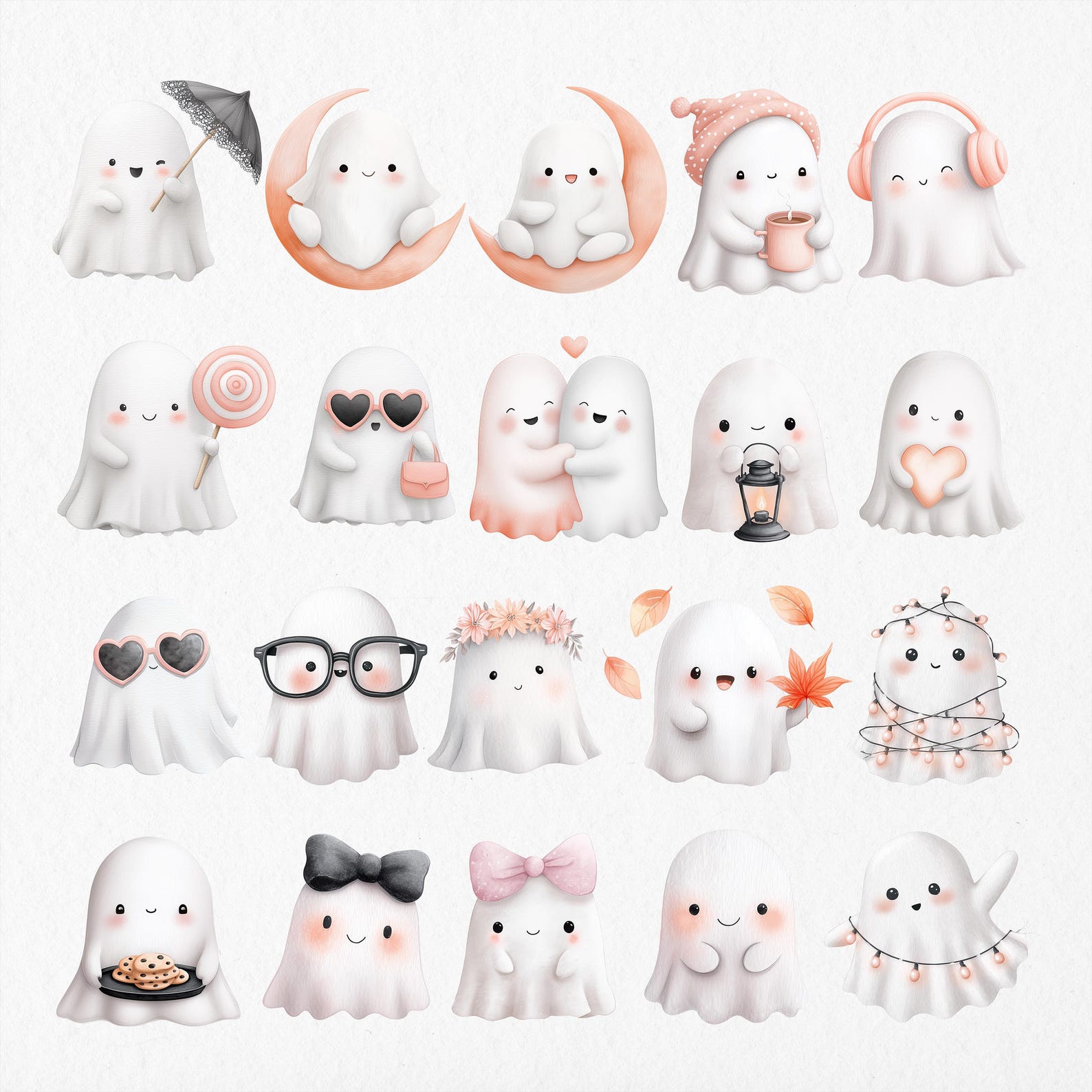 Cute Ghosts Clipart Pastel Halloween Clipart Spooky PNG Cute Ghost PNG ...