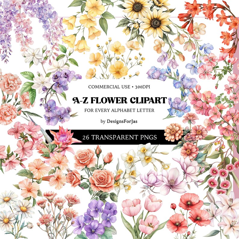 A-Z Flowers Clipart Png, Alphabet Flowers Png, Flower Clipart, Floral ...