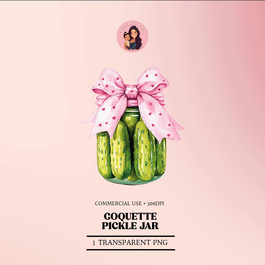 Coquette Pickle Jar Clipart: Pink Bow, Watercolor PNG (digital Download ...