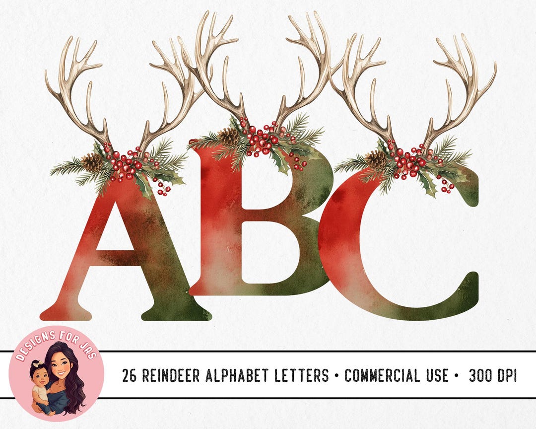 Christmas Alphabet PNG Watercolour Reindeer Alphabet Clipart for ...
