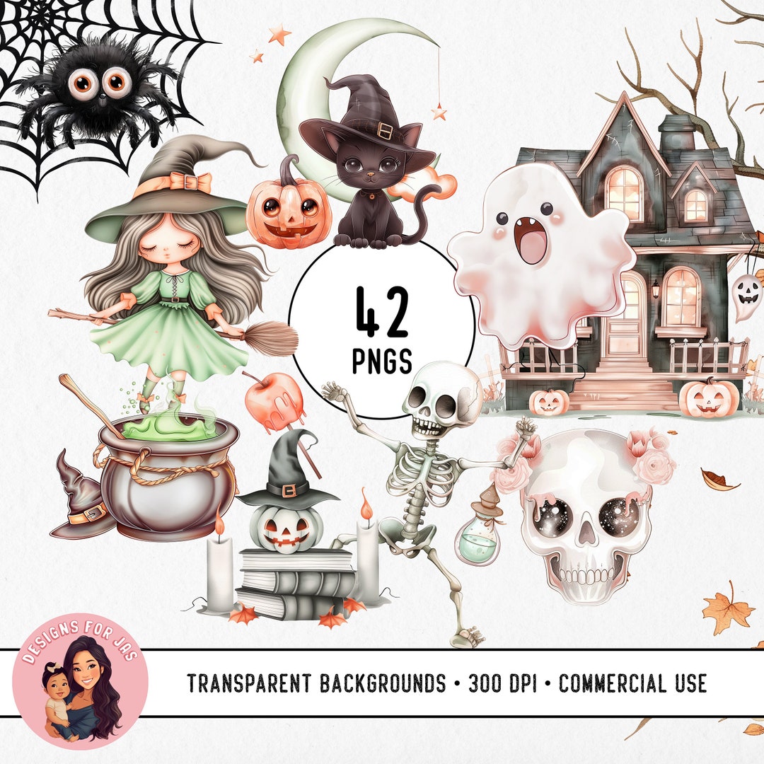 Cute Halloween Clipart PNG, Spooky Clipart, Cute Ghosts, Jack O Lantern ...