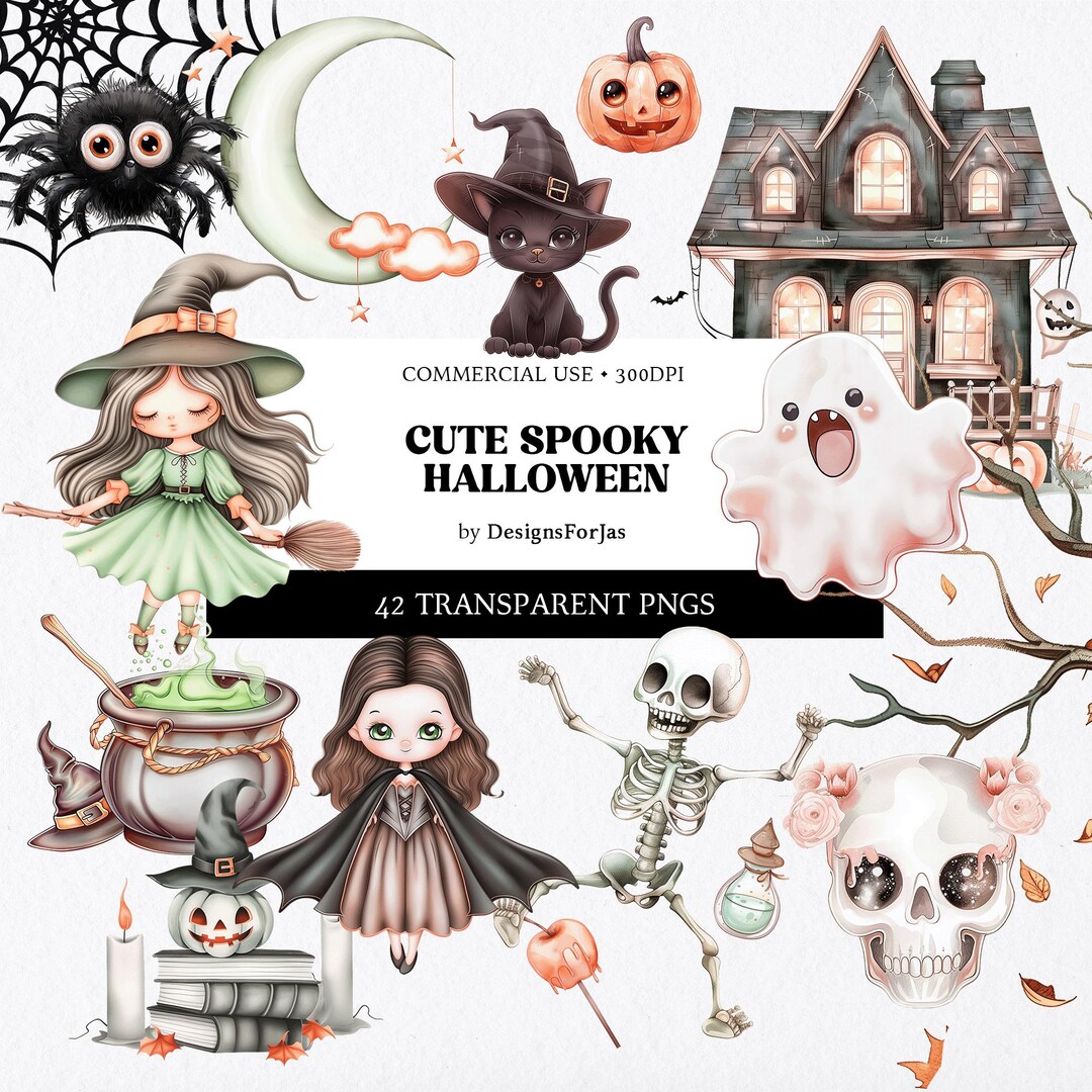 Cute Halloween Clipart Spooky PNG Cute Ghost PNG Kids Clipart Jack O ...
