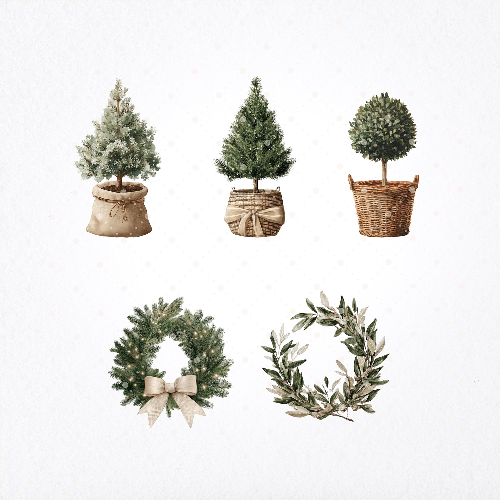 Rustic Christmas Clipart Set, Watercolor Holiday PNG Bundle, Farmhouse ...