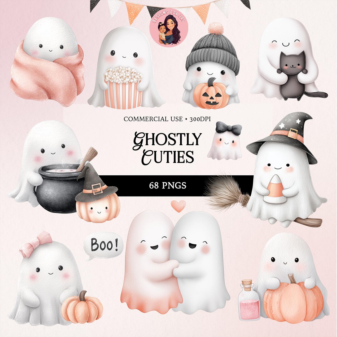 Cute Ghosts Clipart Pastel Halloween Clipart Spooky PNG Cute Ghost PNG ...