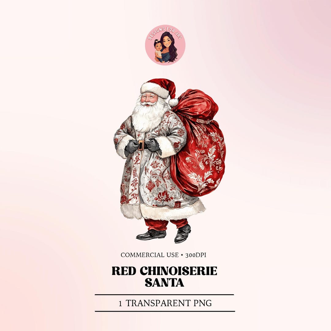 Vintage Red Chinoiserie Santa PNG: Christmas Clipart (digital Download ...