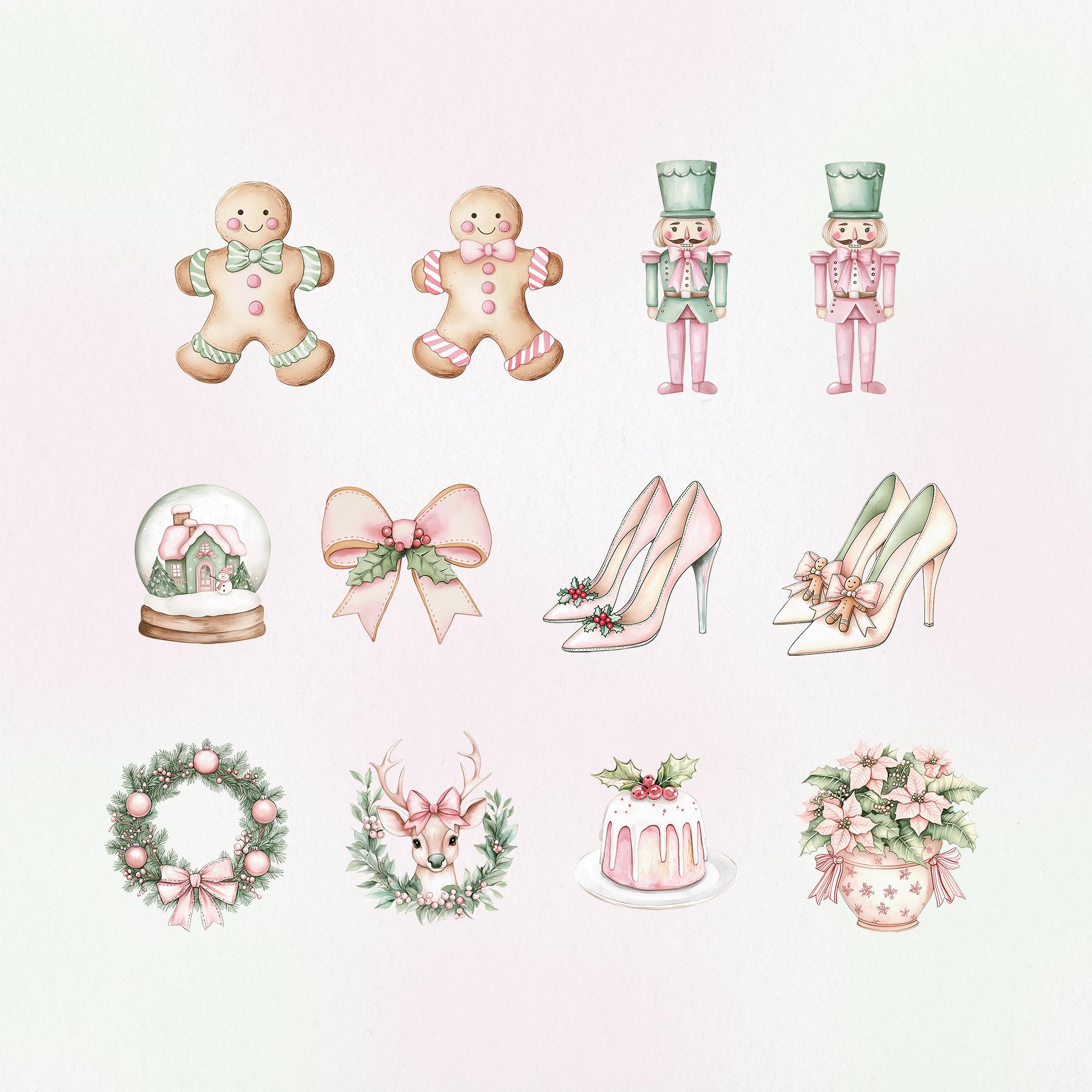 Coquette Christmas Clipart: Pastel Pink Watercolor PNG (digital ...