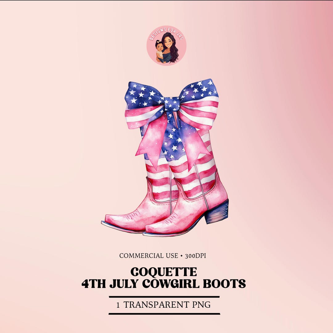 Coquette Cowgirl Boots PNG: 4th July American Flag Design (digital ...