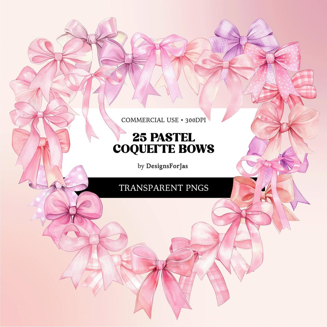 Pastel Pink Bows Clipart Watercolor Coquette Bow Clipart Pastel Ribbon ...