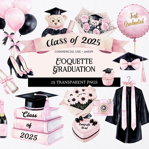 Pink Graduation Cap Clipart - Etsy
