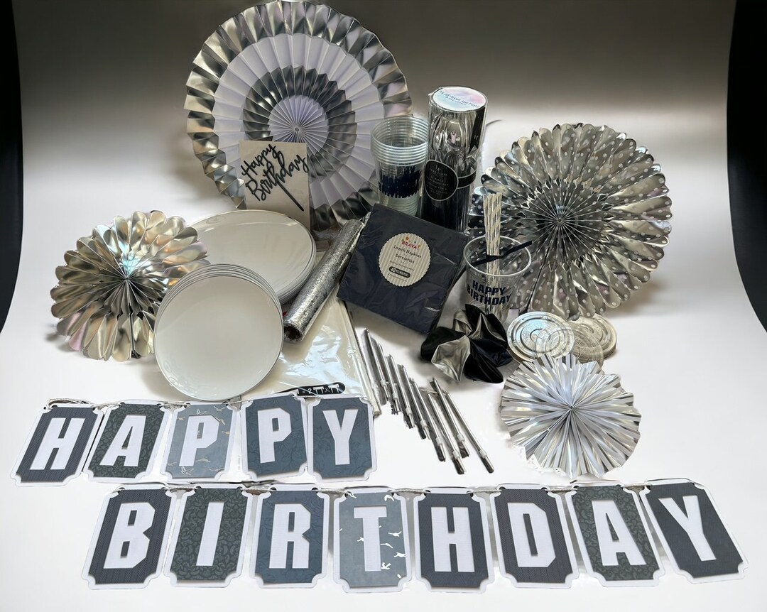 Navy, Silver and White Birthday Party in a Box for 8 Guests - Etsy