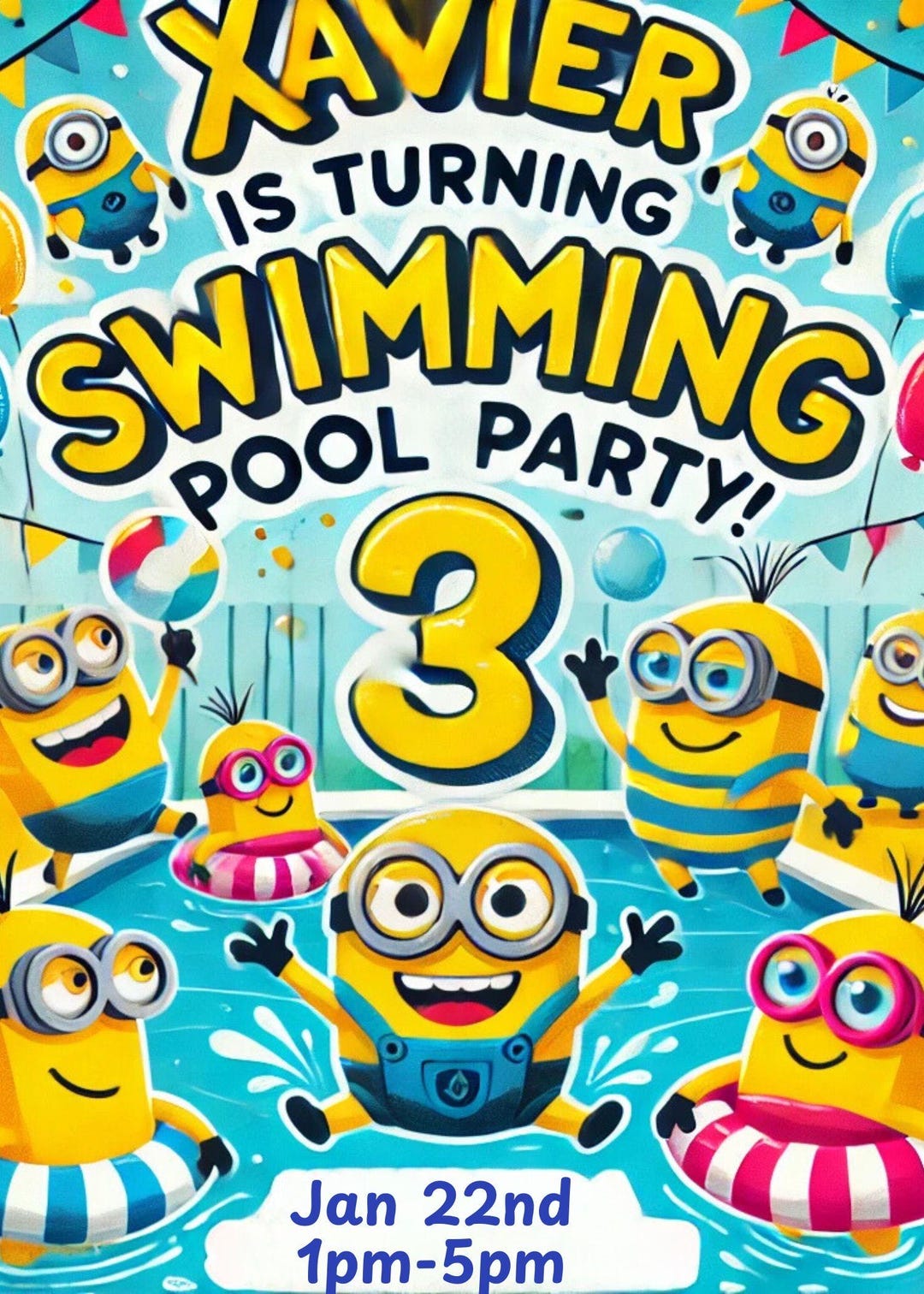 Minion Pool Party Bday Invites - Etsy