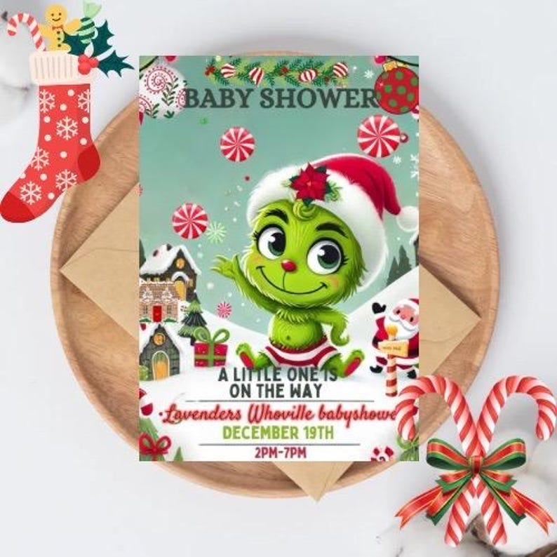 Baby Grinch Whoville Baby Shower Invites Editable - Etsy