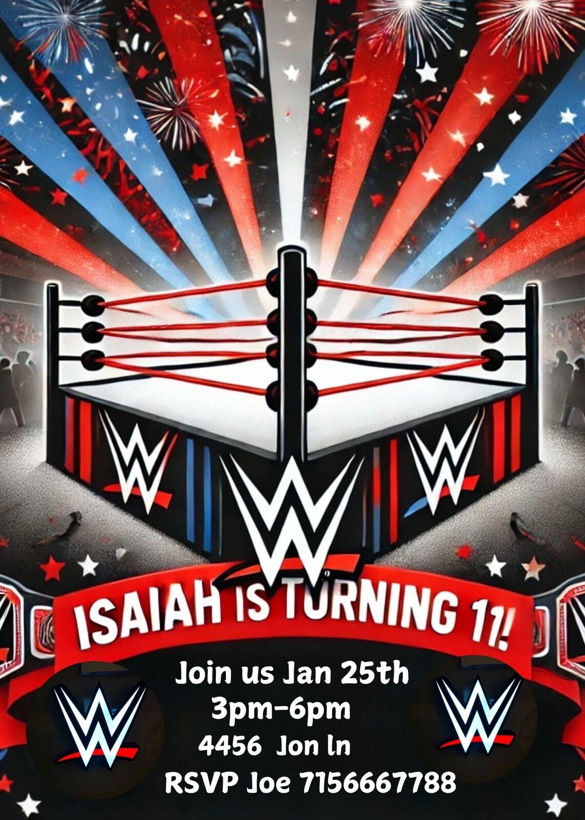 Editable WWE Birthday Invitations - Etsy