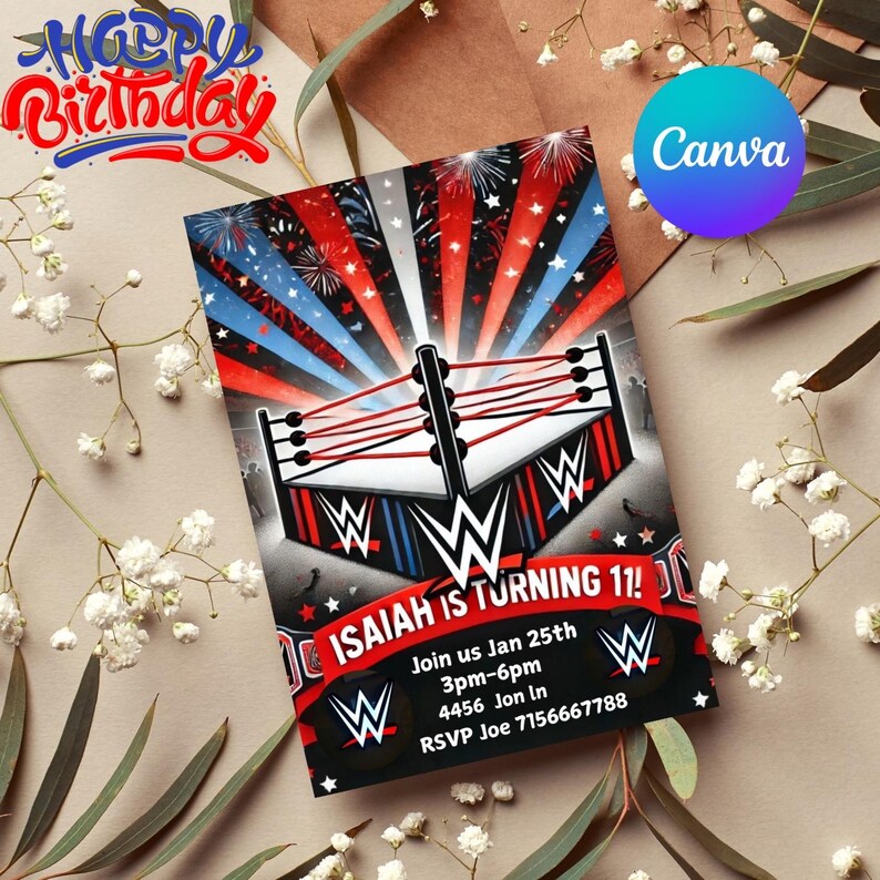 Editable WWE Birthday Invitations - Etsy