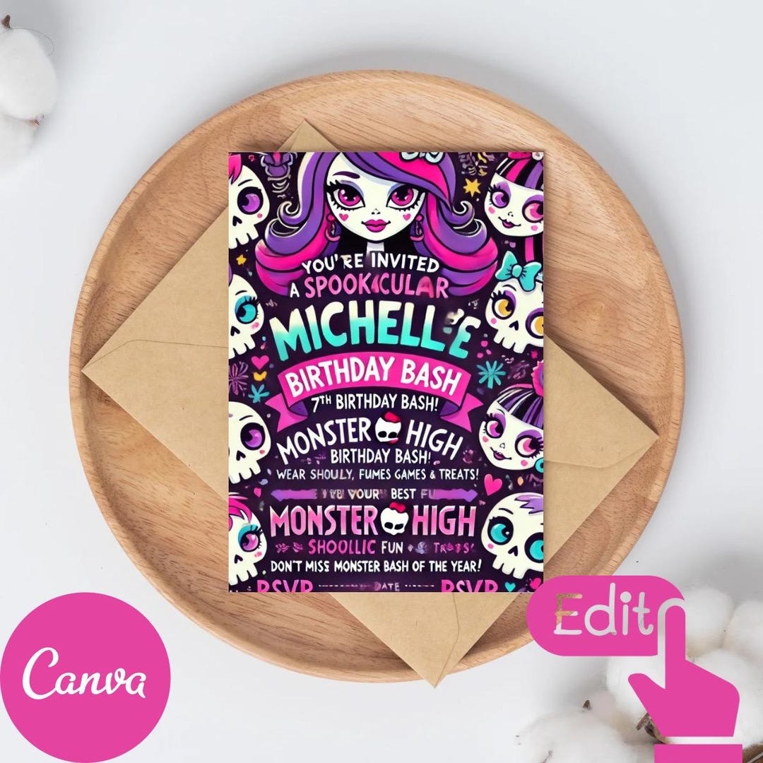 Editable Monster High Birthday Invitations - Etsy