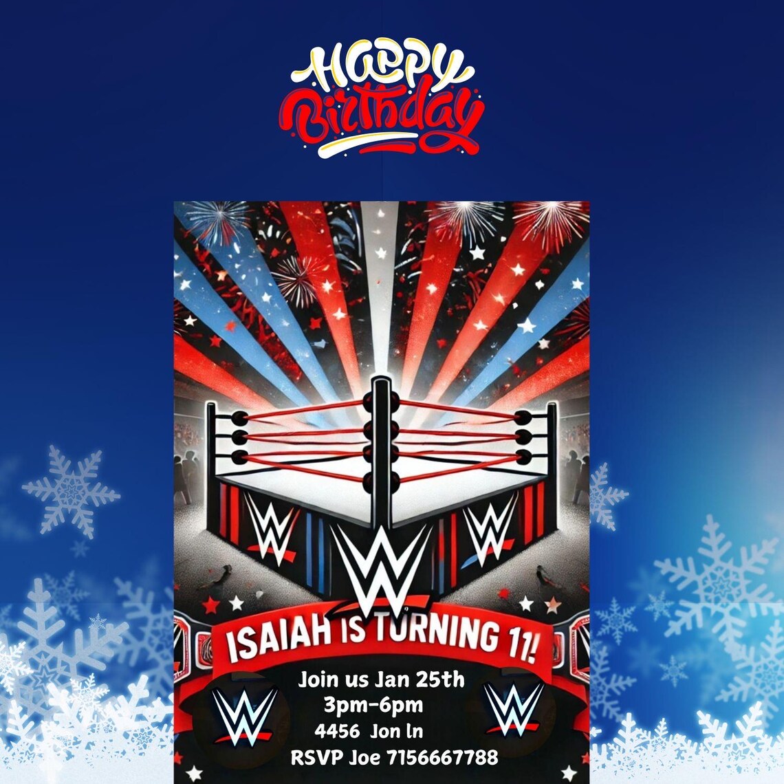 Editable WWE Birthday Invitations - Etsy