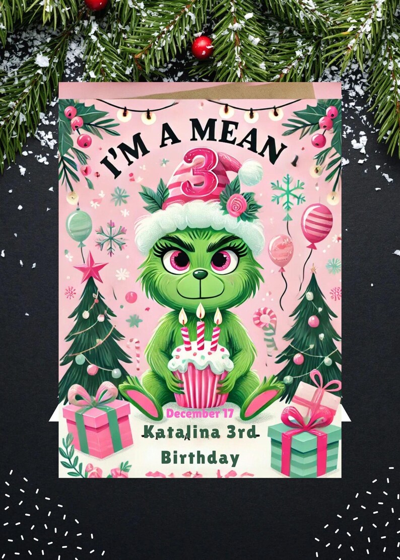 Grinch Theme Birthday Invitations - Etsy
