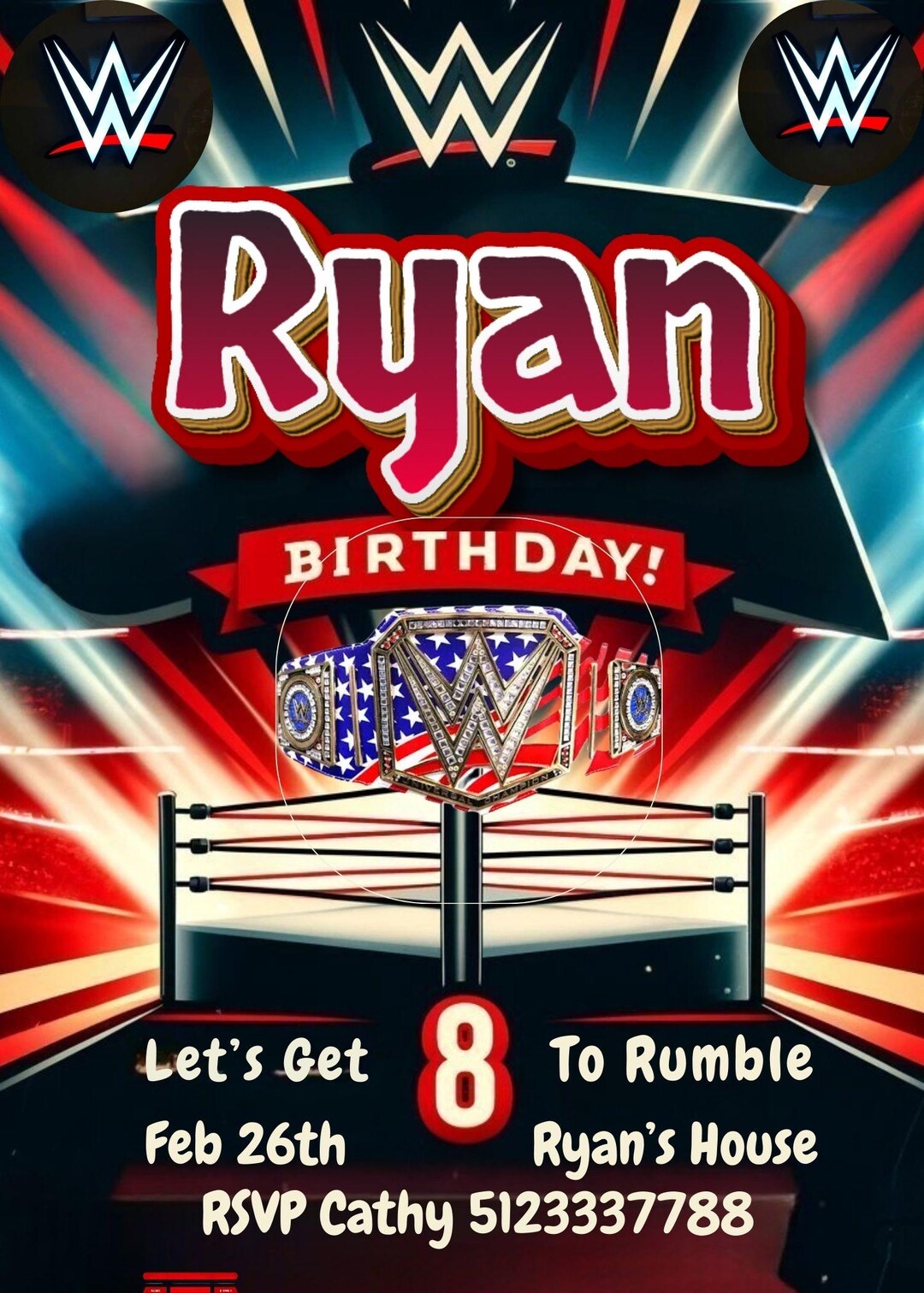 Editable WWE Birthday Invitations - Etsy