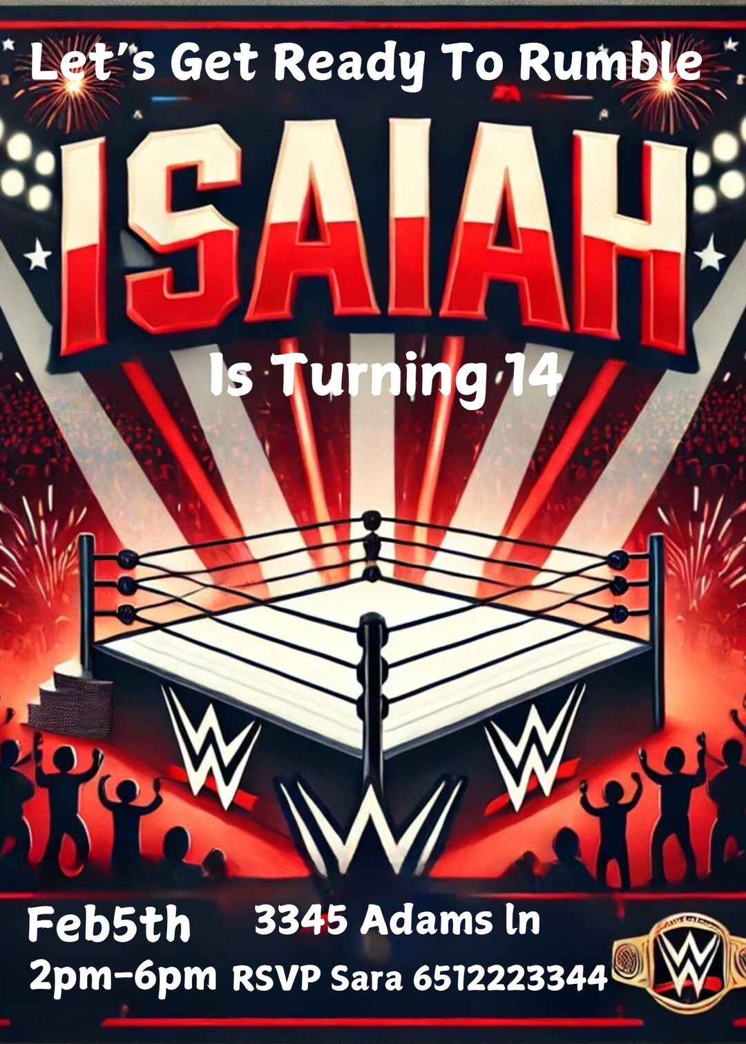 Editable WWE Birthday Invitations - Etsy