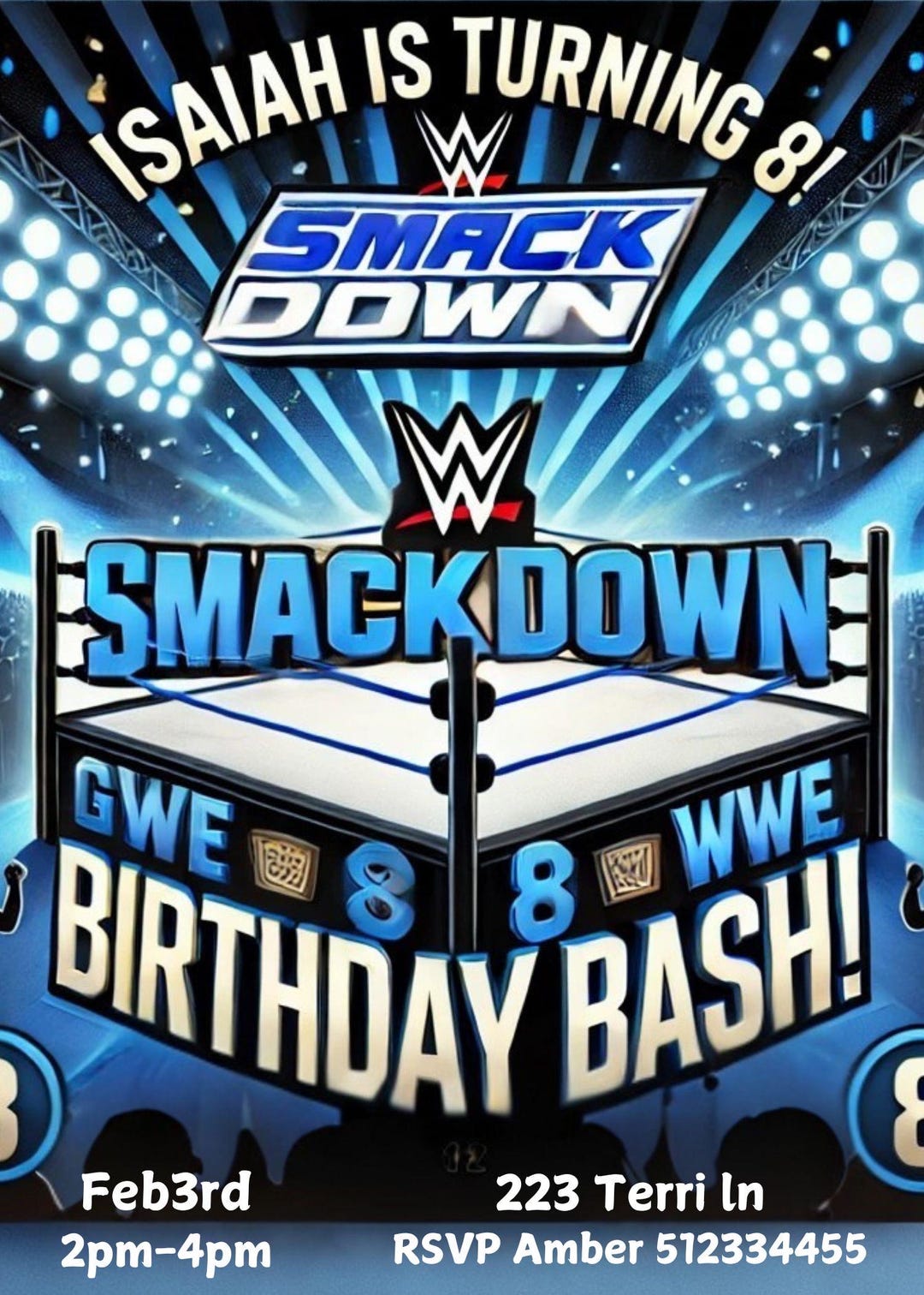 WWE Smackdown Birthday Invitations Editable - Etsy