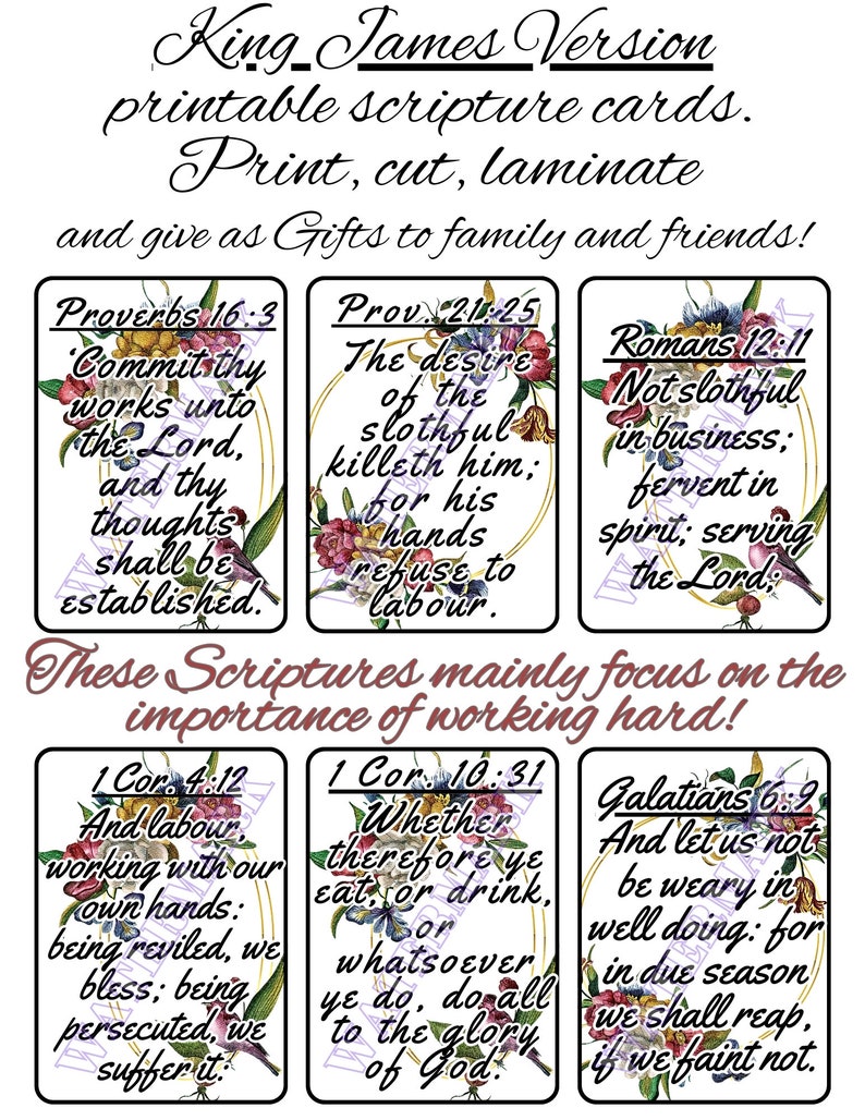 18 Bible Study Scripture Cards, Instant PDF Download, KJV Bible ...
