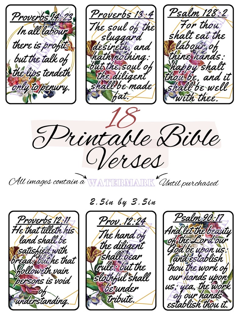 18 Bible Study Scripture Cards, Instant PDF Download, KJV Bible ...