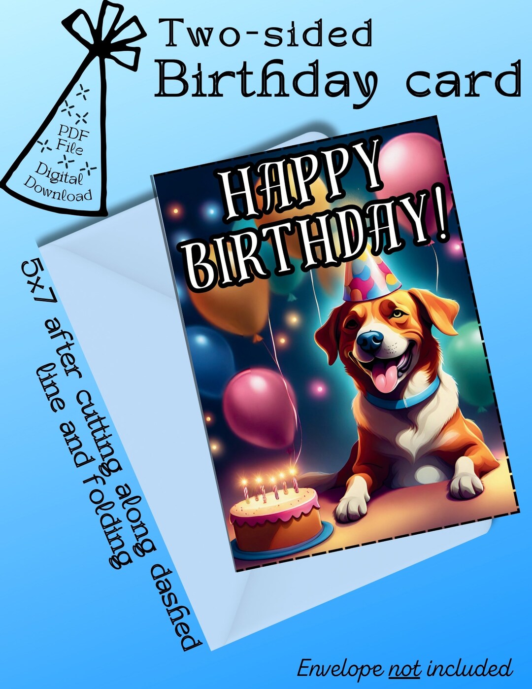 Birthday Puppy & Balloons Card Digital Download, Printable Pdf With ...