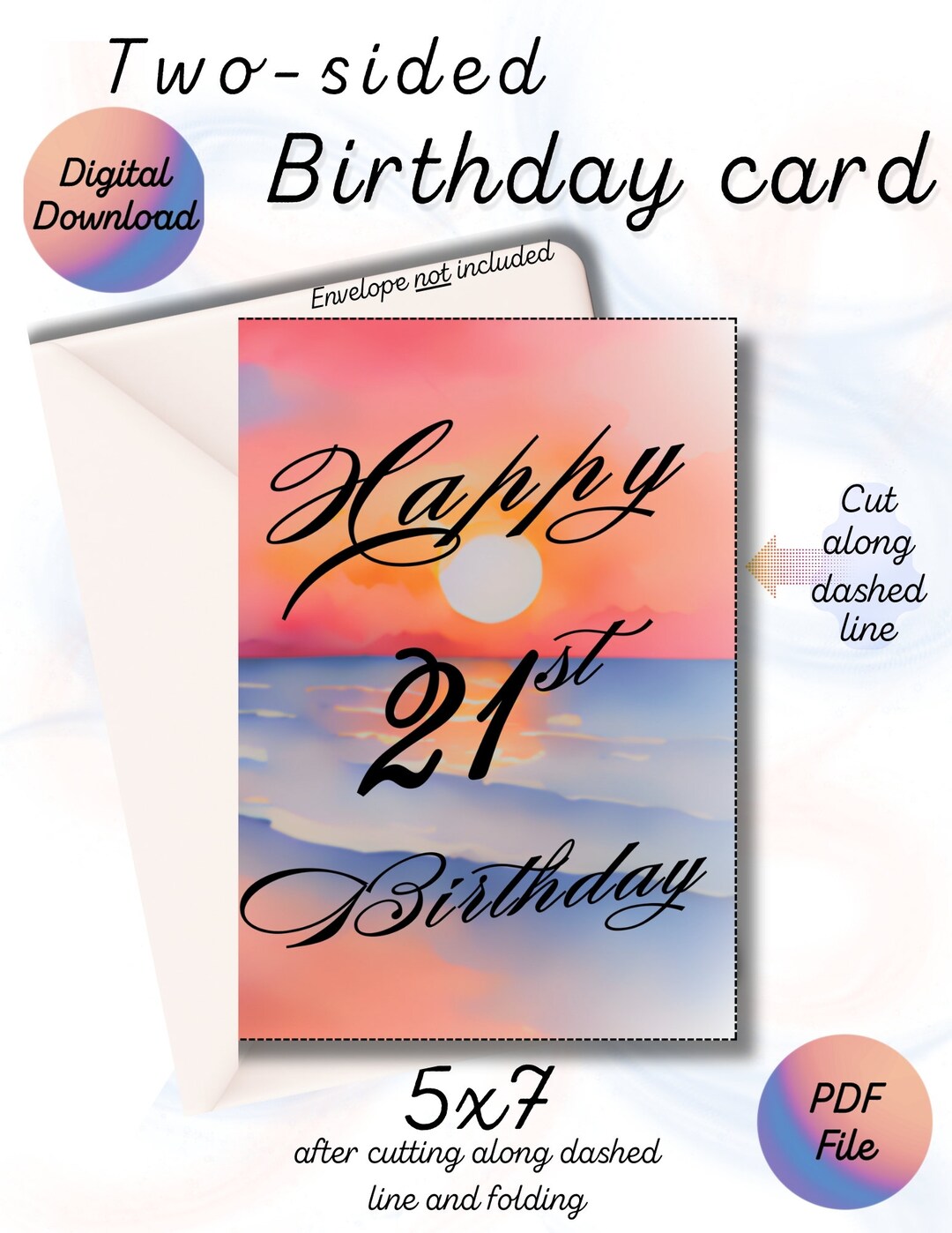 Birthday Card Pdf Digital Download, Printable Gift With Fancy Image ...