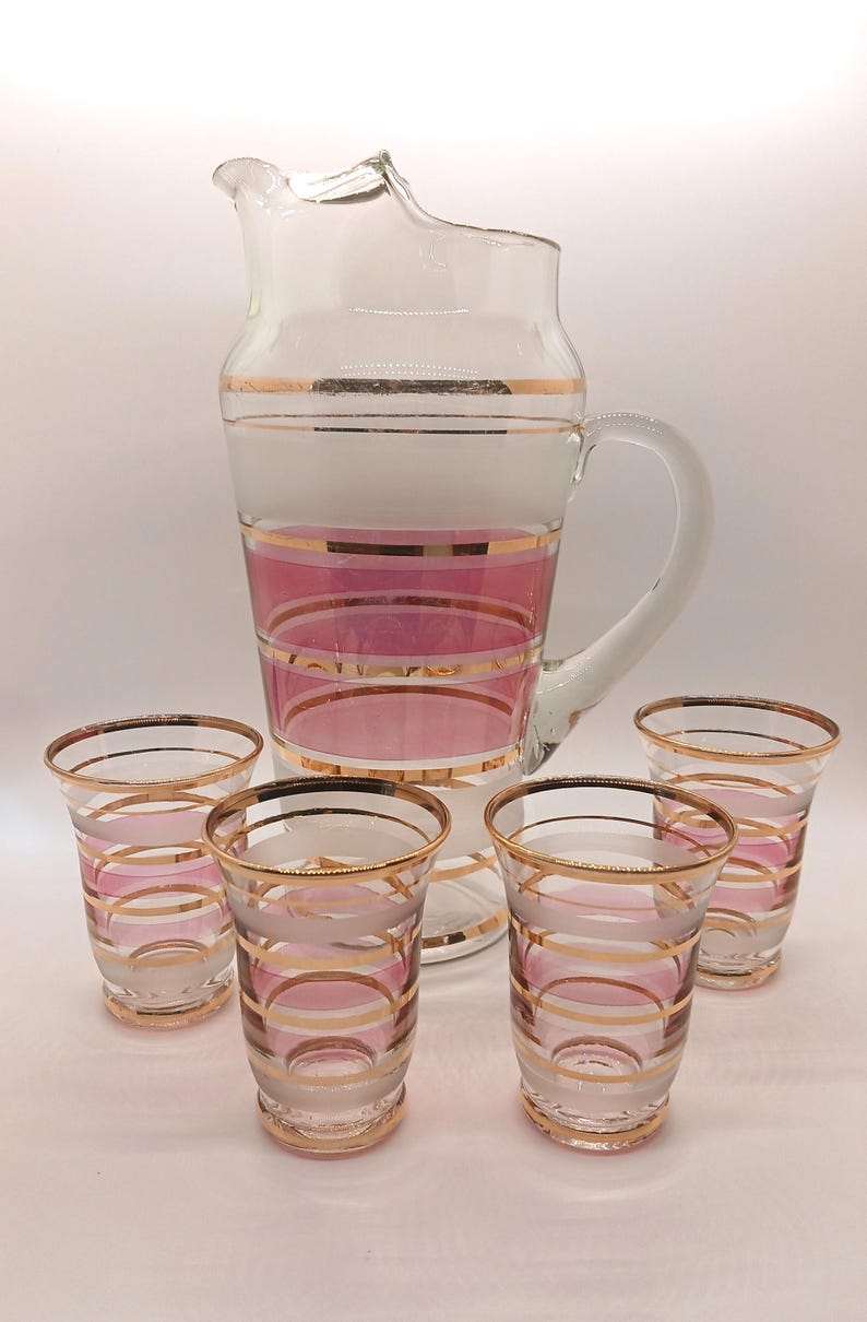 Vintage MCM Pitcher and Glassware Set of 5 Collectable Iced Tea Juice ...
