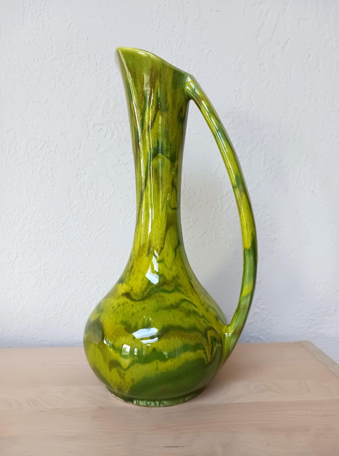 Vintage Royal Haeger Slim Pitcher Studio Pottery MCM Green Dip Vase ...