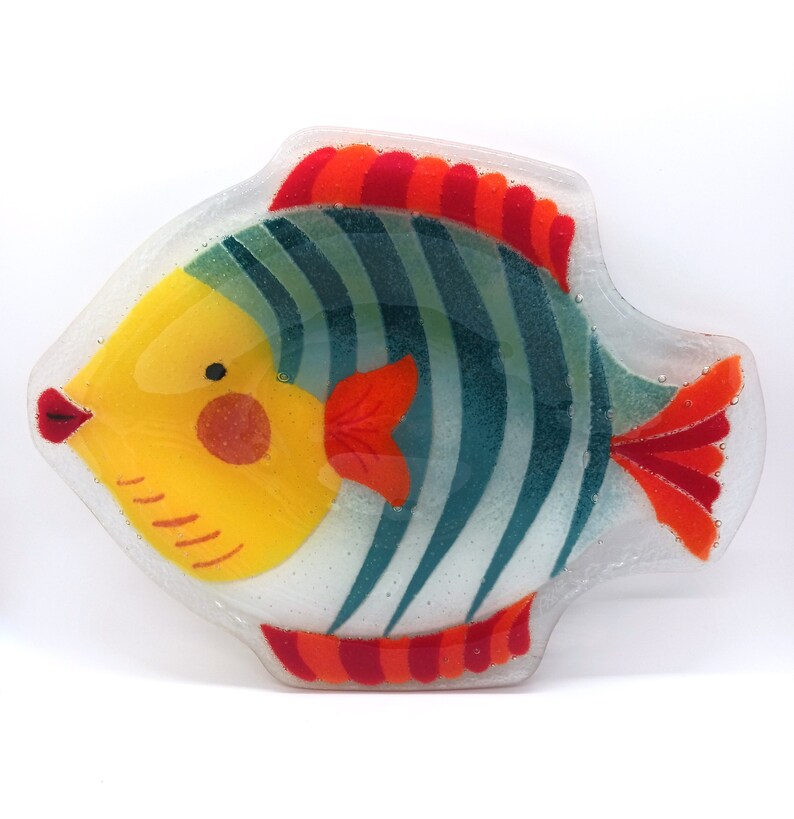 Peggy Karr fish Frolics Signed Vintage Fused Glass Plate. Gift for Fish ...