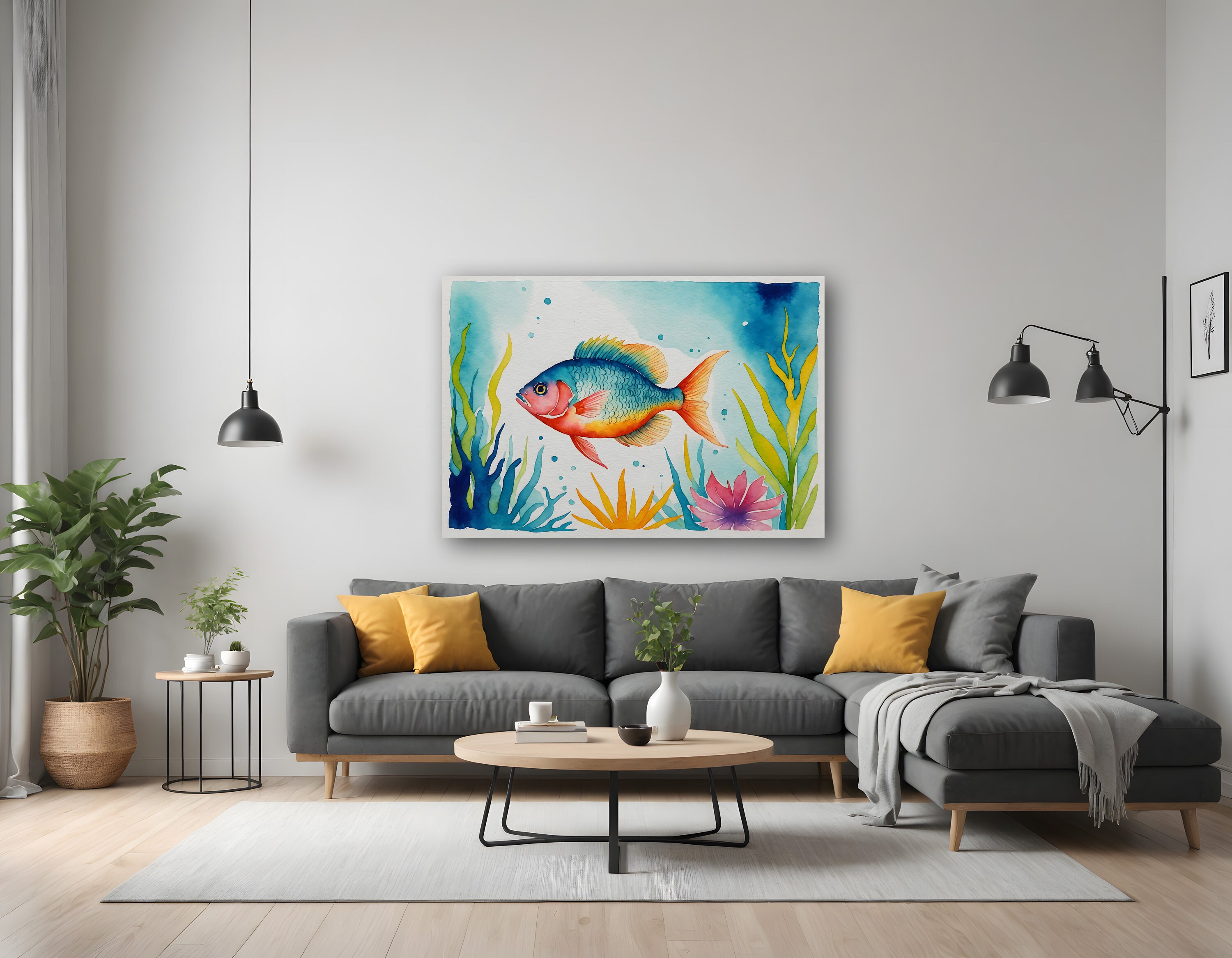 Aquatic Fish Watercolor, Underwater Flora Art, Colorful Sea Print ...