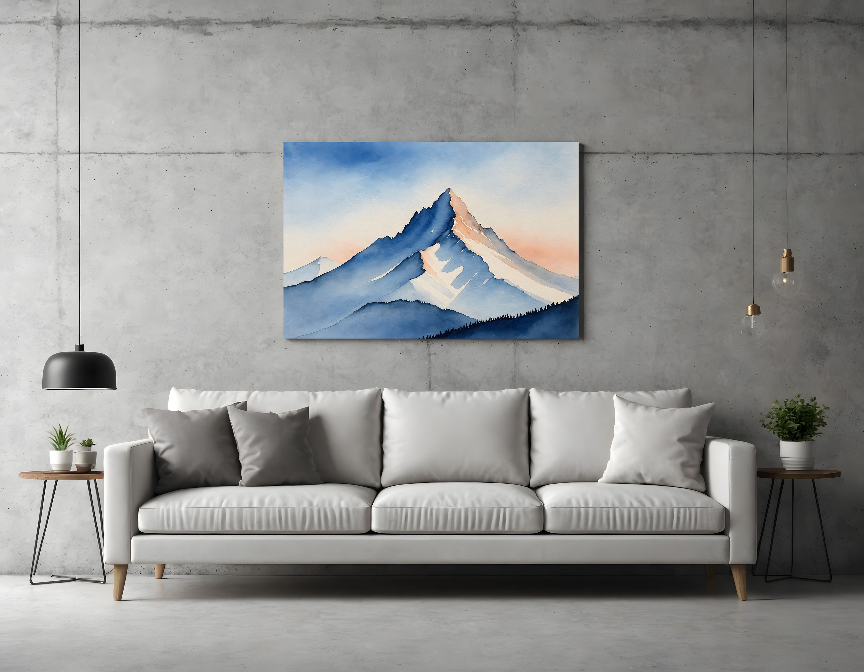 Watercolor Mountain Landscape Canvas: Alpine Peaks Wall Art - Etsy