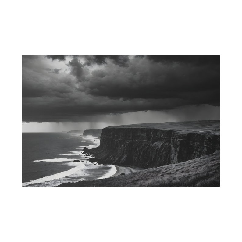 Stormy Cliffs Seascape Art, Dramatic Coastal Print, Monochrome Ocean ...
