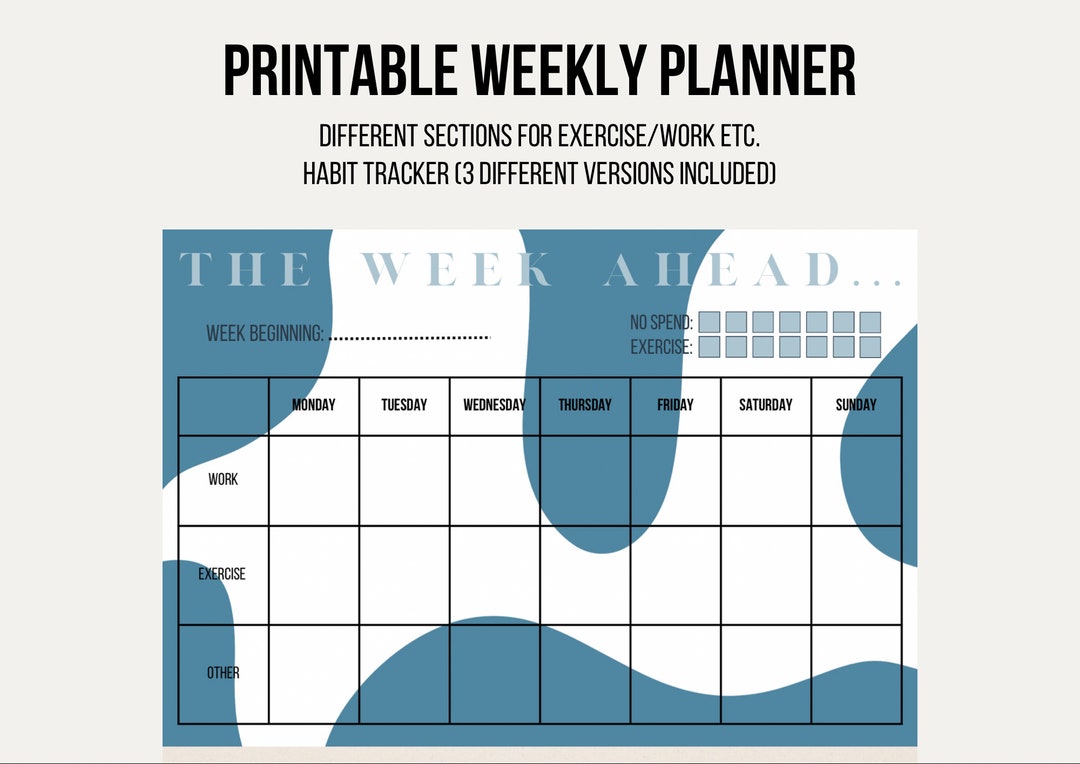 Weekly Planner - PRINTABLE PDF - 3 in 1 Habit Tracker Planner - Etsy