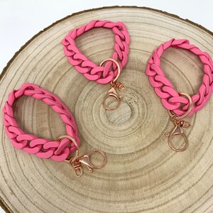 Cute Soft Pink Chain Keychain | Chunky Acrylic Key Wristlet With Rose ...